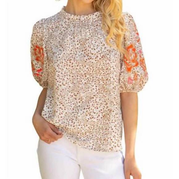Voy | Tops | New Voy Embroidered Sleeve Top In Cream | Poshmark